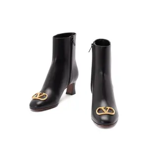 Valentino Garavani 60mm Leather Ankle Boots With Logo Plaque