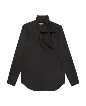 Gucci Embellished Gg Crepe Satin Shirt With Self-tied Bow