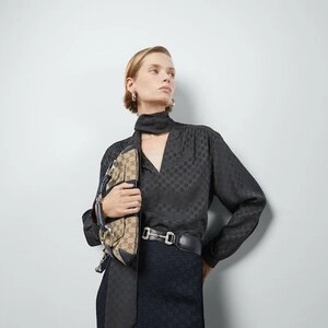 Gucci Embellished Gg Crepe Satin Shirt With Self-tied Bow