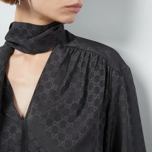 Gucci Embellished Gg Crepe Satin Shirt With Self-tied Bow