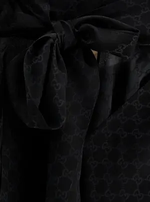 Gucci Embellished Gg Crepe Satin Shirt With Self-tied Bow