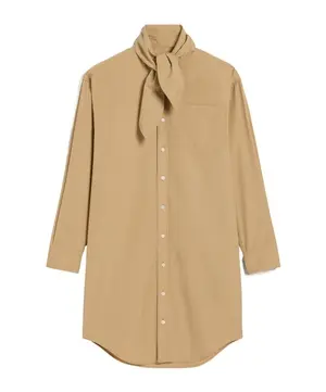 AMI Paris Cotton Shirt Dress With Scarf Collar - Sand Multi