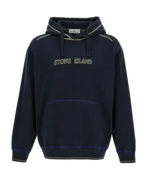 Stone Island Logo Embroidered Cotton Hoodie
