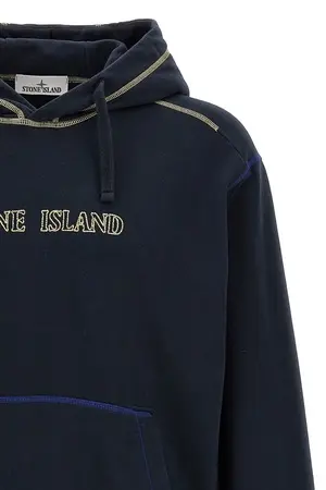 Stone Island Logo Embroidered Cotton Hoodie