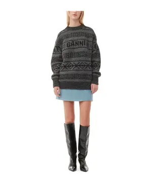 GANNI Logo Jacquard Crewneck Knitted Jumper