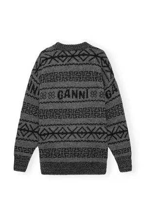 GANNI Logo Jacquard Crewneck Knitted Jumper