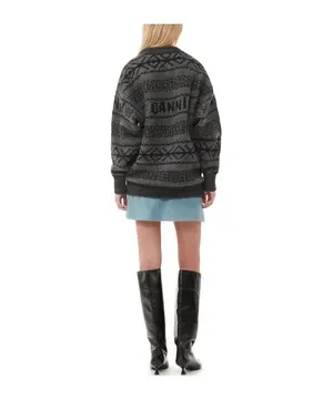 GANNI Logo Jacquard Crewneck Knitted Jumper