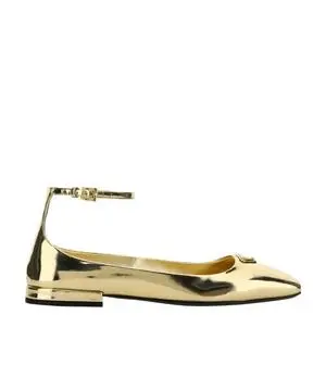 Prada Metallic Leather Ballerinas With Buckle Detailing - Platinum