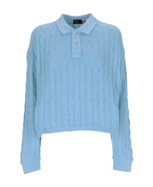 Polo Ralph Lauren Polo Ralph Lauren Cable-Knit Cotton Long-Sleeve Polo Shirt Blue