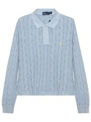 Polo Ralph Lauren Cable-knit Cotton Long-sleeve Polo Shirt - Blue