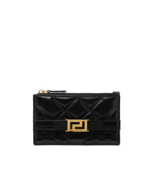 Versace Greca Goddess Quilted Zipped Card Holder - Black