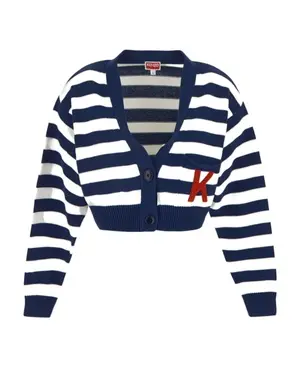 Kenzo Striped V-neck Knitted Cardigan - Blue