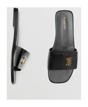 Burberry Tb Logo Plaque Leather Slide Sandals