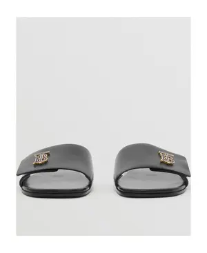 Burberry Tb Logo Plaque Leather Slide Sandals