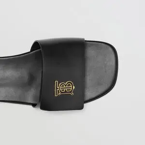 Burberry Tb Logo Plaque Leather Slide Sandals