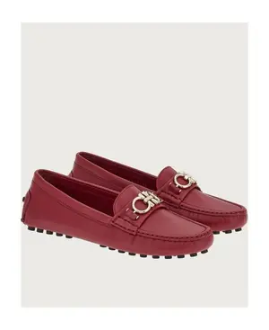 FERRAGAMO Gancini Plaque Moccasins - Red
