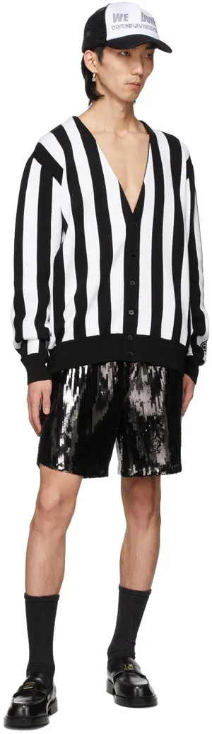 We11Done White Striped Logo Sleeve Cardigan