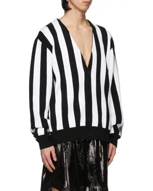 We11Done White Striped Logo Sleeve Cardigan