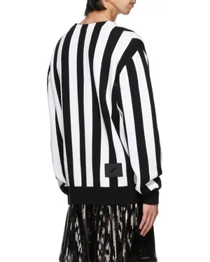 We11Done White Striped Logo Sleeve Cardigan