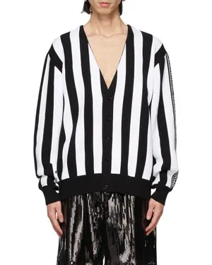 We11Done White Striped Logo Sleeve Cardigan