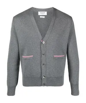 Thom Browne V-neck Fine Knit Cardigan With Striped Detailing