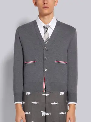 Thom Browne V-neck Fine Knit Cardigan With Striped Detailing