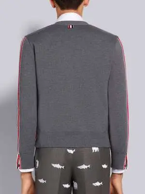 Thom Browne V-neck Fine Knit Cardigan With Striped Detailing