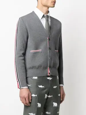 Thom Browne V-neck Fine Knit Cardigan With Striped Detailing