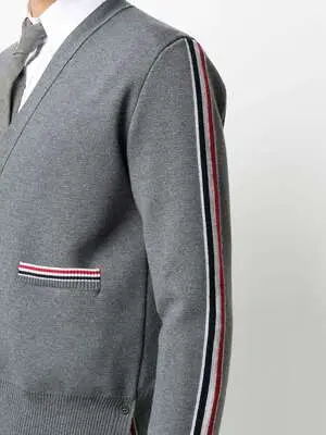 Thom Browne V-neck Fine Knit Cardigan With Striped Detailing