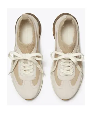Tory Burch Logo Patch Knitted Lace-up Sneakers - White