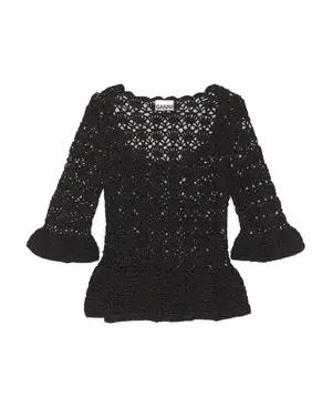 GANNI Crochet Half-sleeve Top