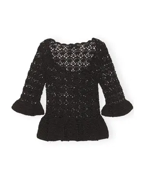 GANNI Crochet Half-sleeve Top