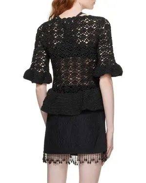 GANNI Crochet Half-sleeve Top