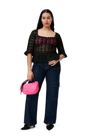 GANNI Crochet Half-sleeve Top