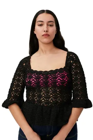 GANNI Crochet Half-sleeve Top
