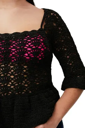 GANNI Crochet Half-sleeve Top