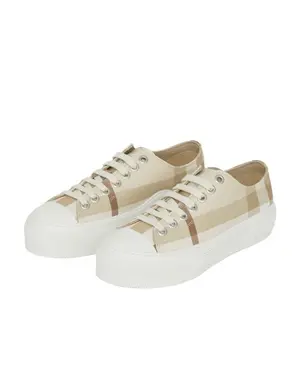 Burberry Checked Lace-up Sneakers - White