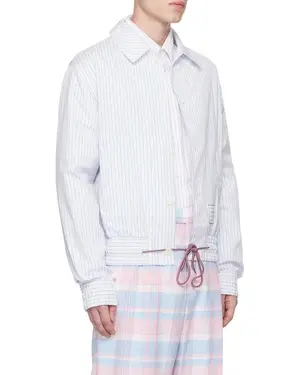 Thom Browne Striped Shirt Jacket With Drawstring Waistband