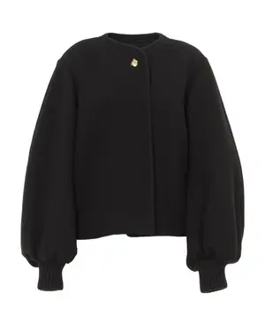 Chloé Lantern Sleeve Wool Jacket With Golden Button Detail - Black