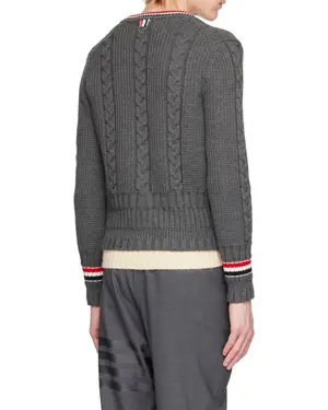 Thom Browne Cable-knit Wool Cardigan With Striped Trim