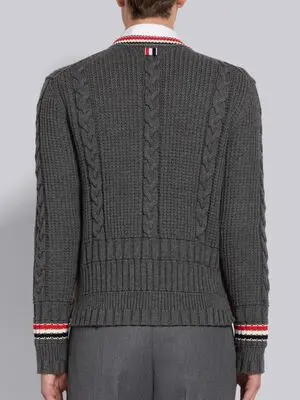 Thom Browne Cable-knit Wool Cardigan With Striped Trim