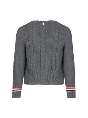 Thom Browne Cable-knit Wool Cardigan With Striped Trim