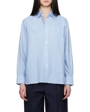 A.p.c. Striped Logo Printed Button-down Shirt