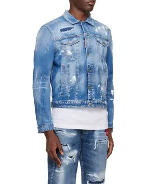 Dsquared2 Distressed Faded Effect Denim Jacket - Blue