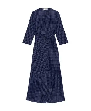 GANNI Seersucker Checkered Midi Wrap Dress