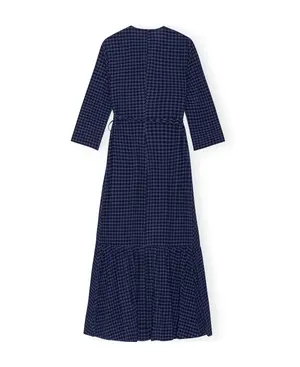 GANNI Seersucker Checkered Midi Wrap Dress