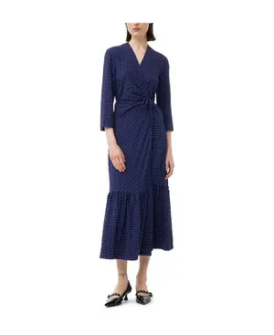 GANNI Seersucker Checkered Midi Wrap Dress