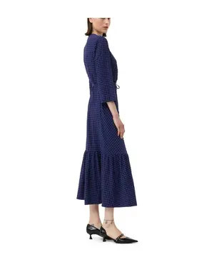 GANNI Seersucker Checkered Midi Wrap Dress