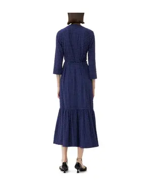 GANNI Seersucker Checkered Midi Wrap Dress