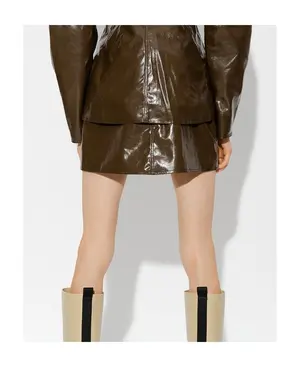 GANNI Faux Leather Mini Skirt With Button Detail
